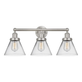 Cone 3 Light Bathroom Vanity Light, Brushed Satin Nickel - Industrial ...