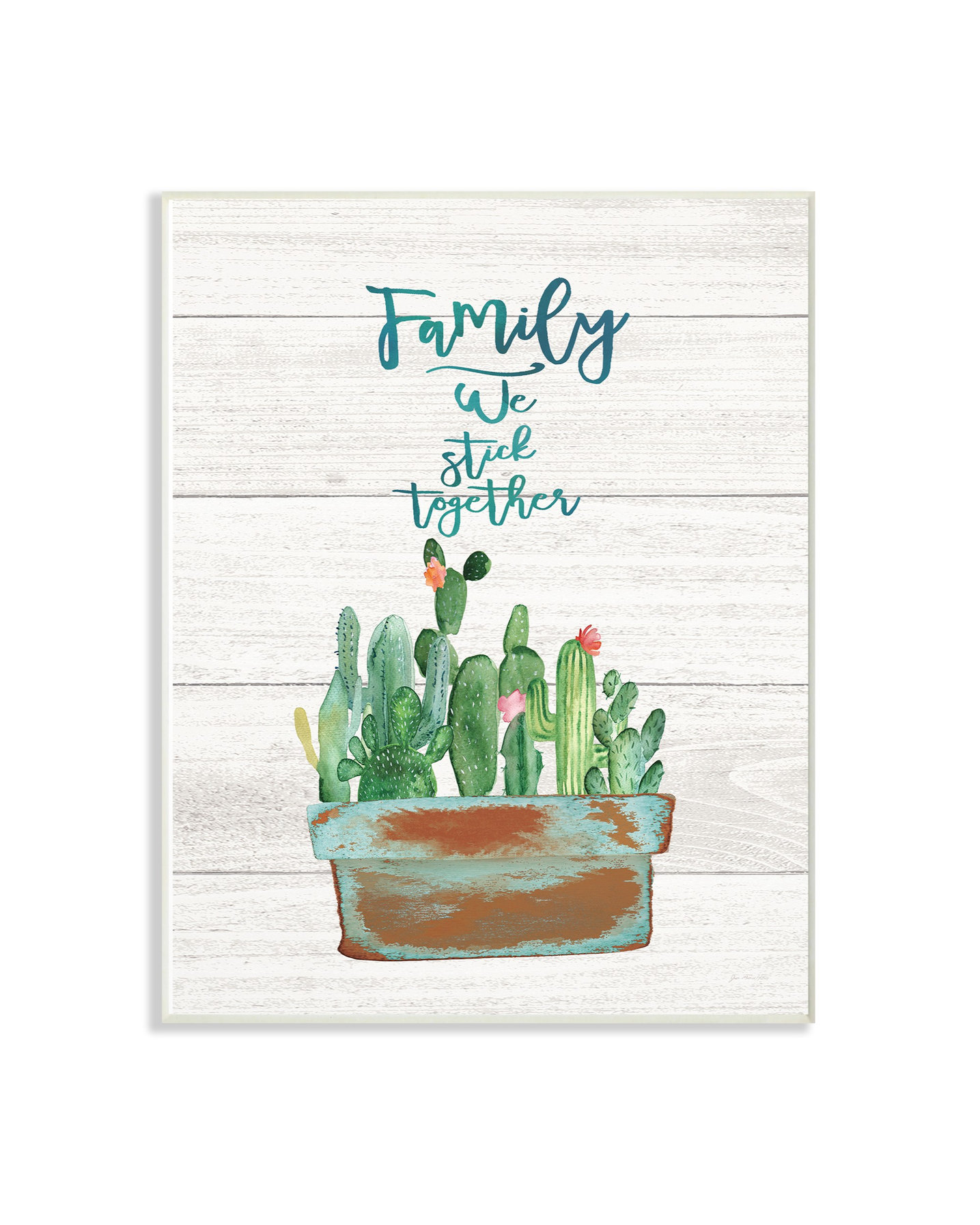 Family We Stick Together Cactus Succulents Watercolor Framed Giclee Art ...