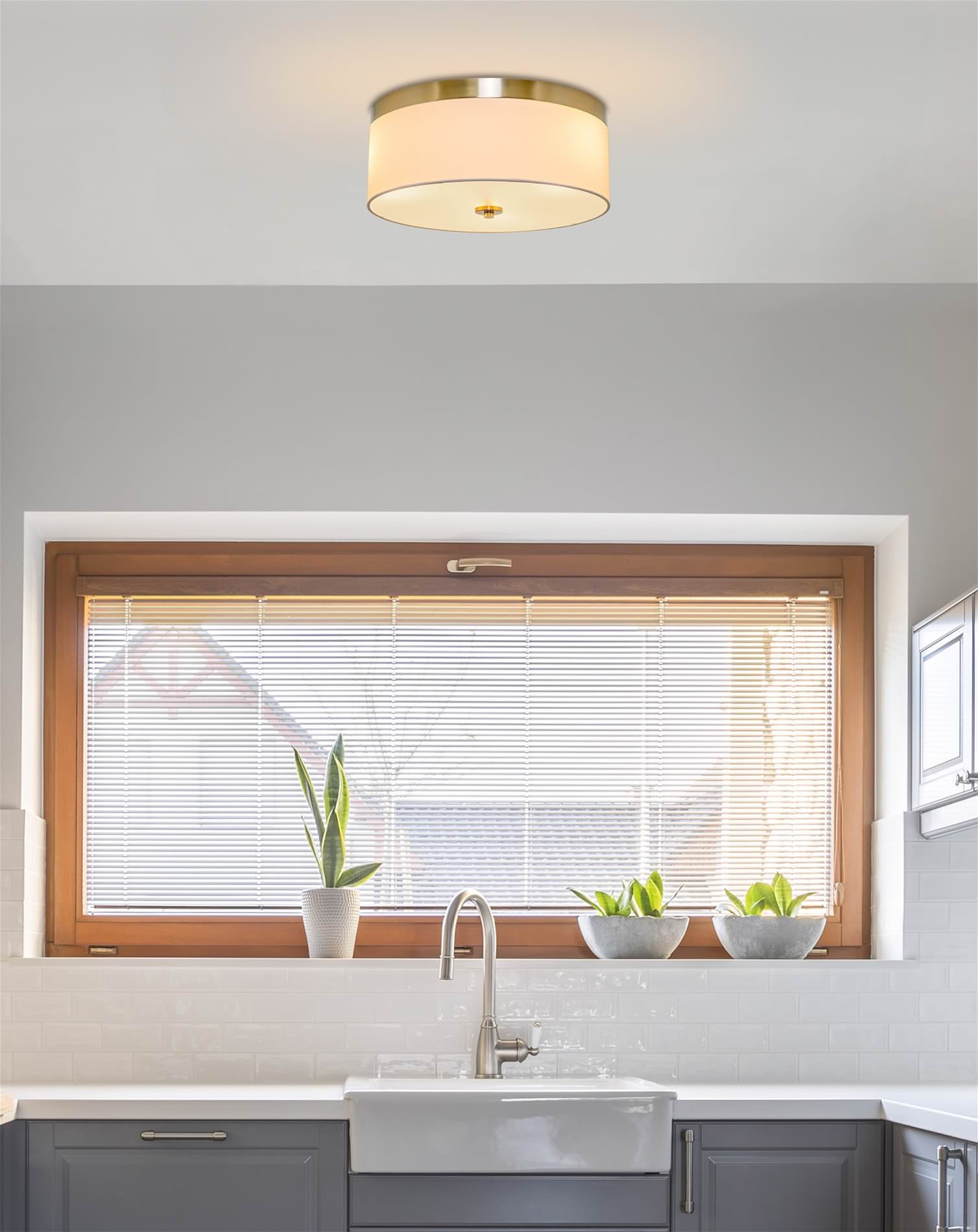 Kira Home Walker 15" Flush Mount Ceiling Light, White Fabric Shade ...