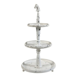 Distressed 3-Tiered Metal Stand, White - Farmhouse - Dessert And Cake ...