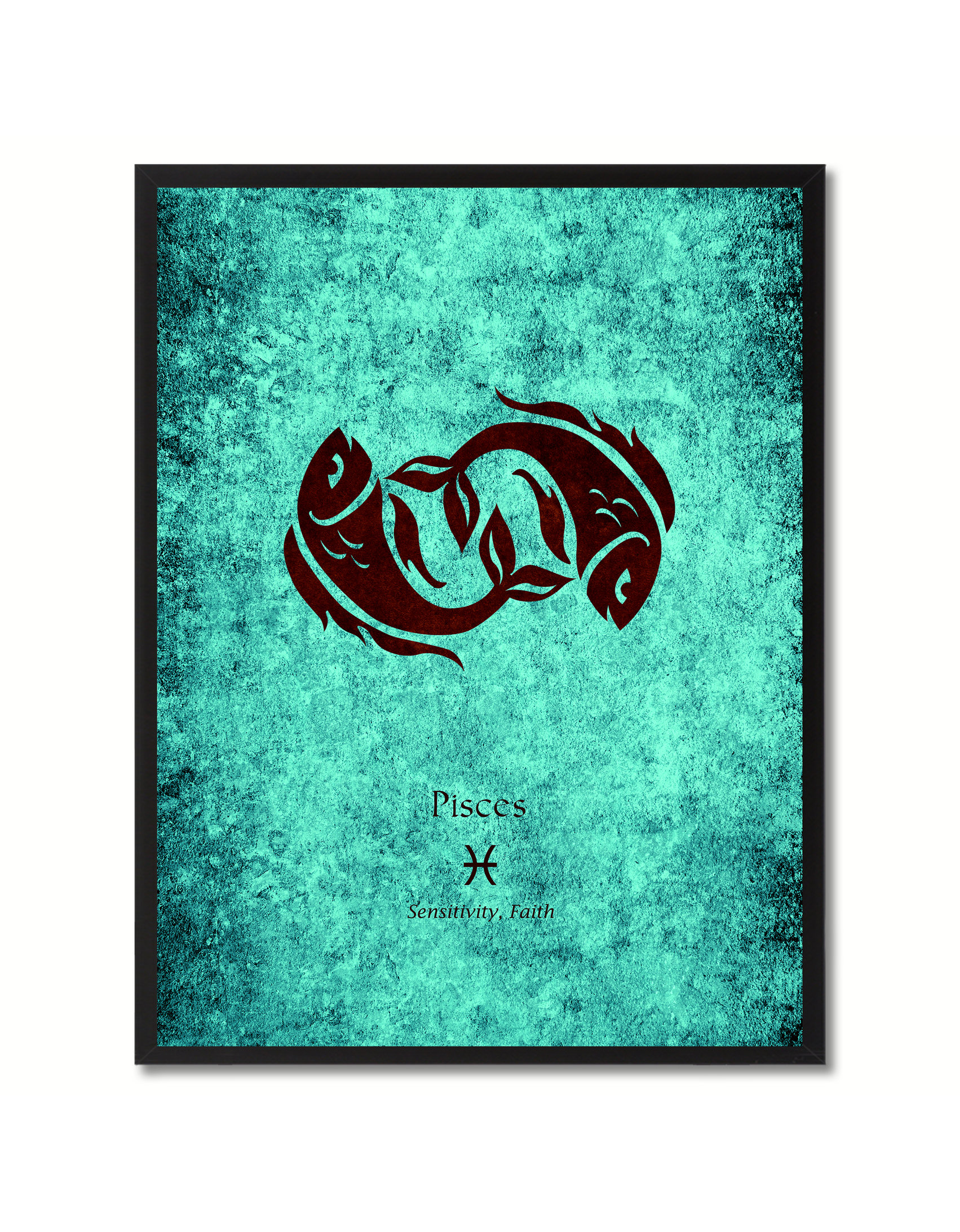 Pisces Horoscope Astrology Aqua Print on Canvas with Picture Frame, 28 ...