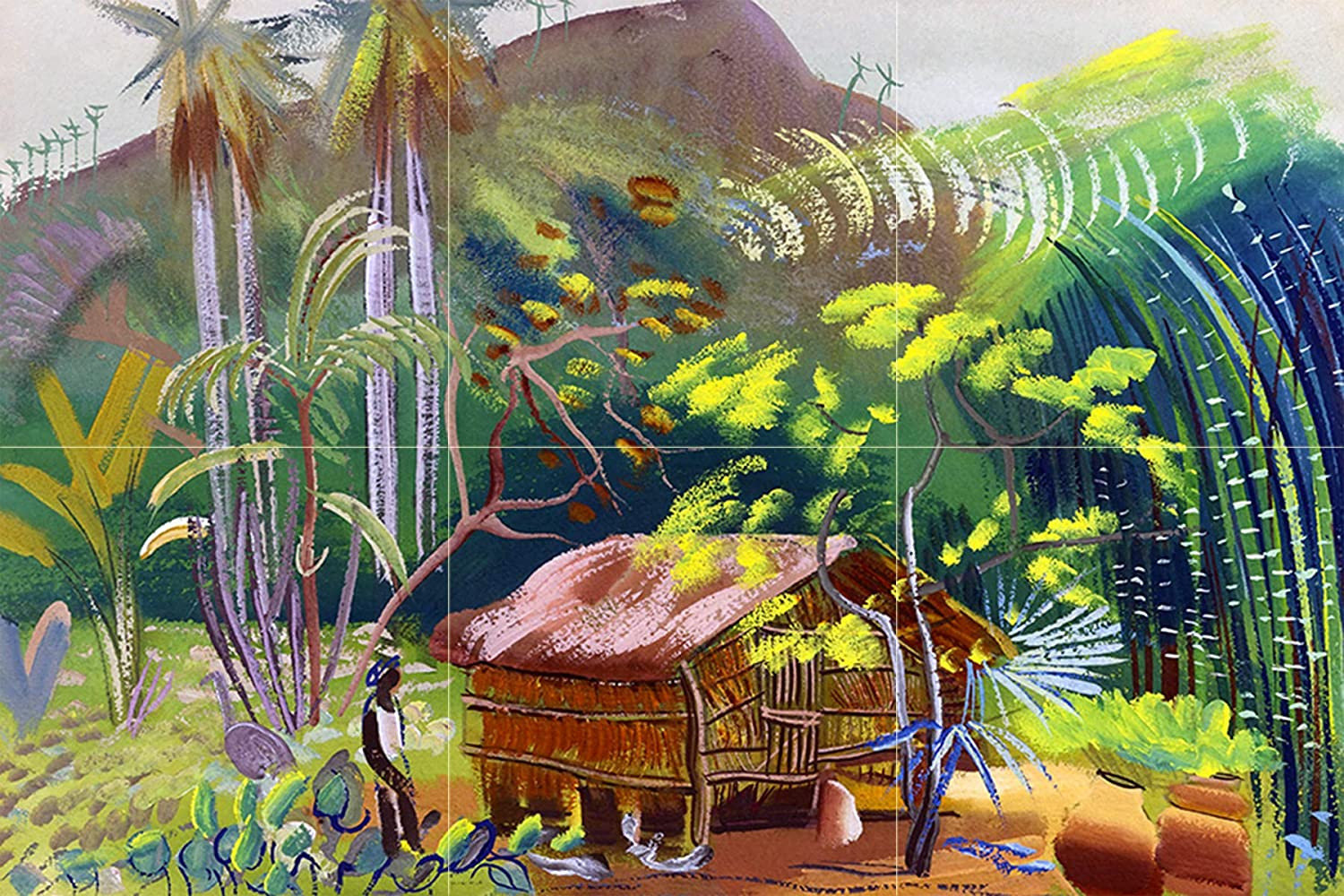 Tile Mural NATIVE HUT BRAZIL trees Kitchen Backsplash, 6" Marble ...