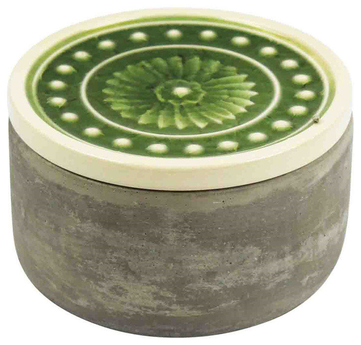 Vigorous Cement Jar With Green Lid - Industrial - Decorative Jars And ...