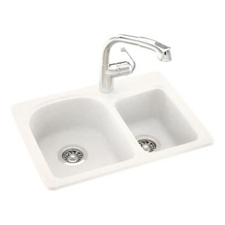 Swanstone Dual Mount Double Bowl Kitchen Sink, 25"x18"x8 ...