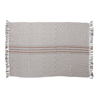 Woven Cotton and Linen Throw With Stripe and Fringe, Multicolor ...