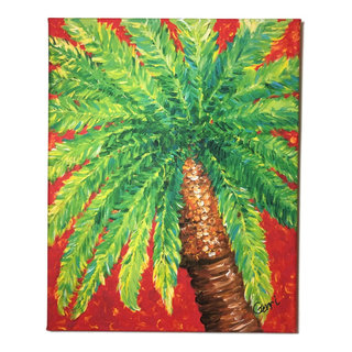 Palm Tree Canvas Art, 12"x16" - Tropical - Paintings - by My Island | Houzz