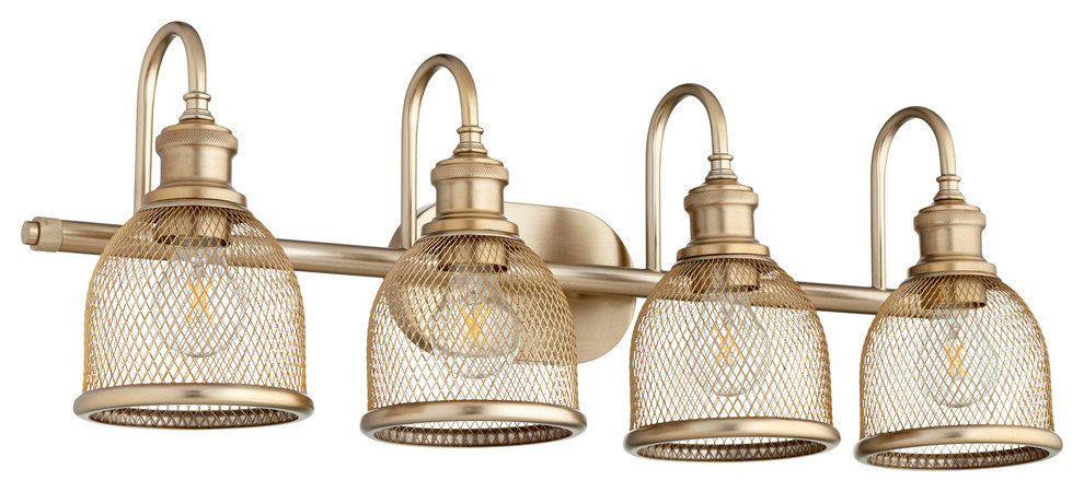 Quorum Omni 4-Light Vanity 5212-4-80, Aged Brass - Industrial - Bathroom Vanity Lighting - by ...