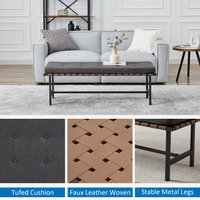 Woven Leather Bench with Cushion, 48in - Transitional - Dining Benches ...