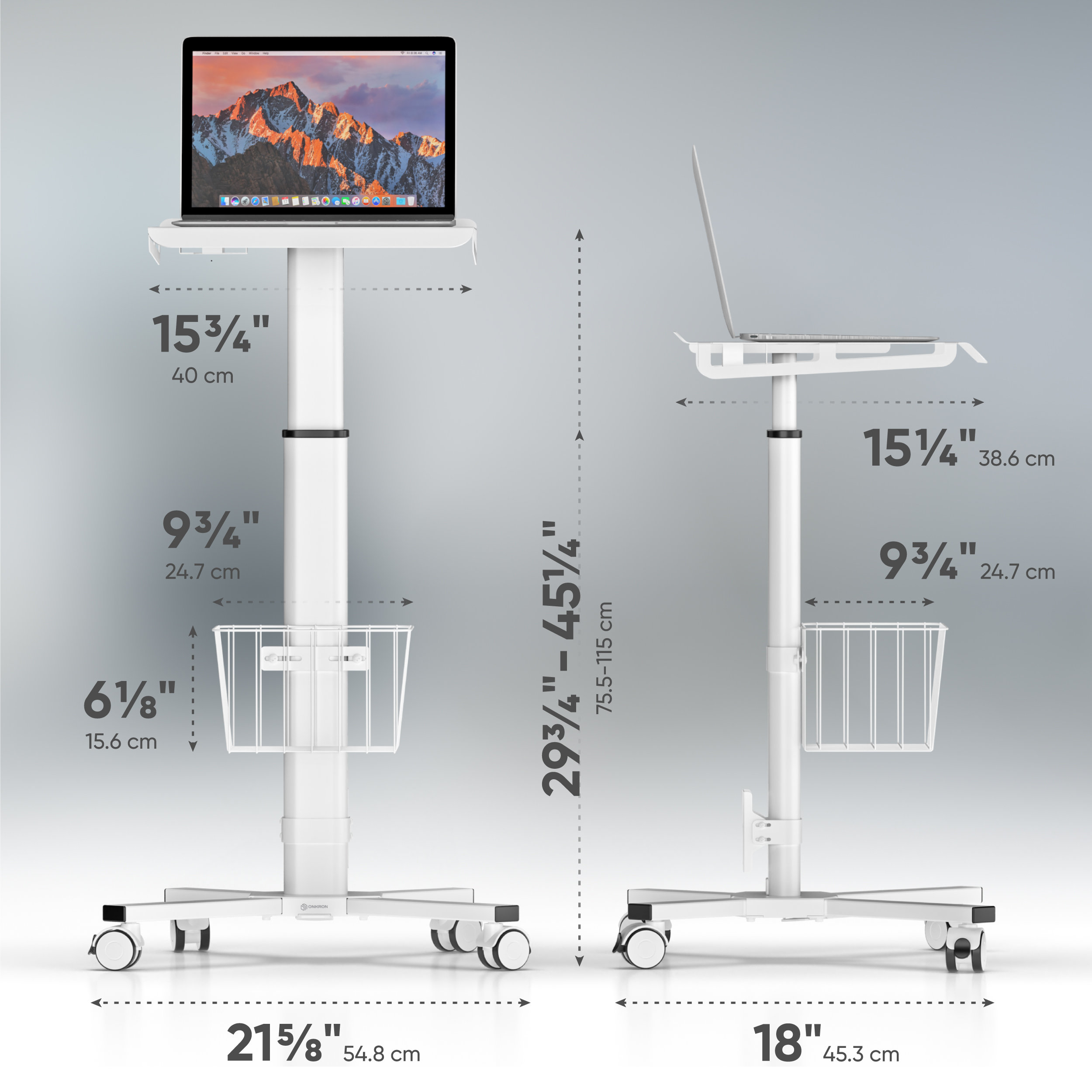 ONKRON Rolling Laptop Stand - Computer Cart With Wheels - Desk up to 17 ...