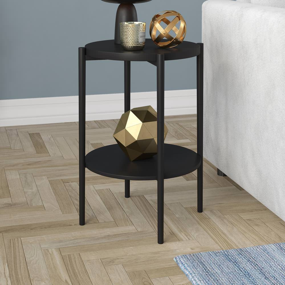 Wayne 18'' Wide Round Side Table With Metal Shelf In Blackened Bronze ...