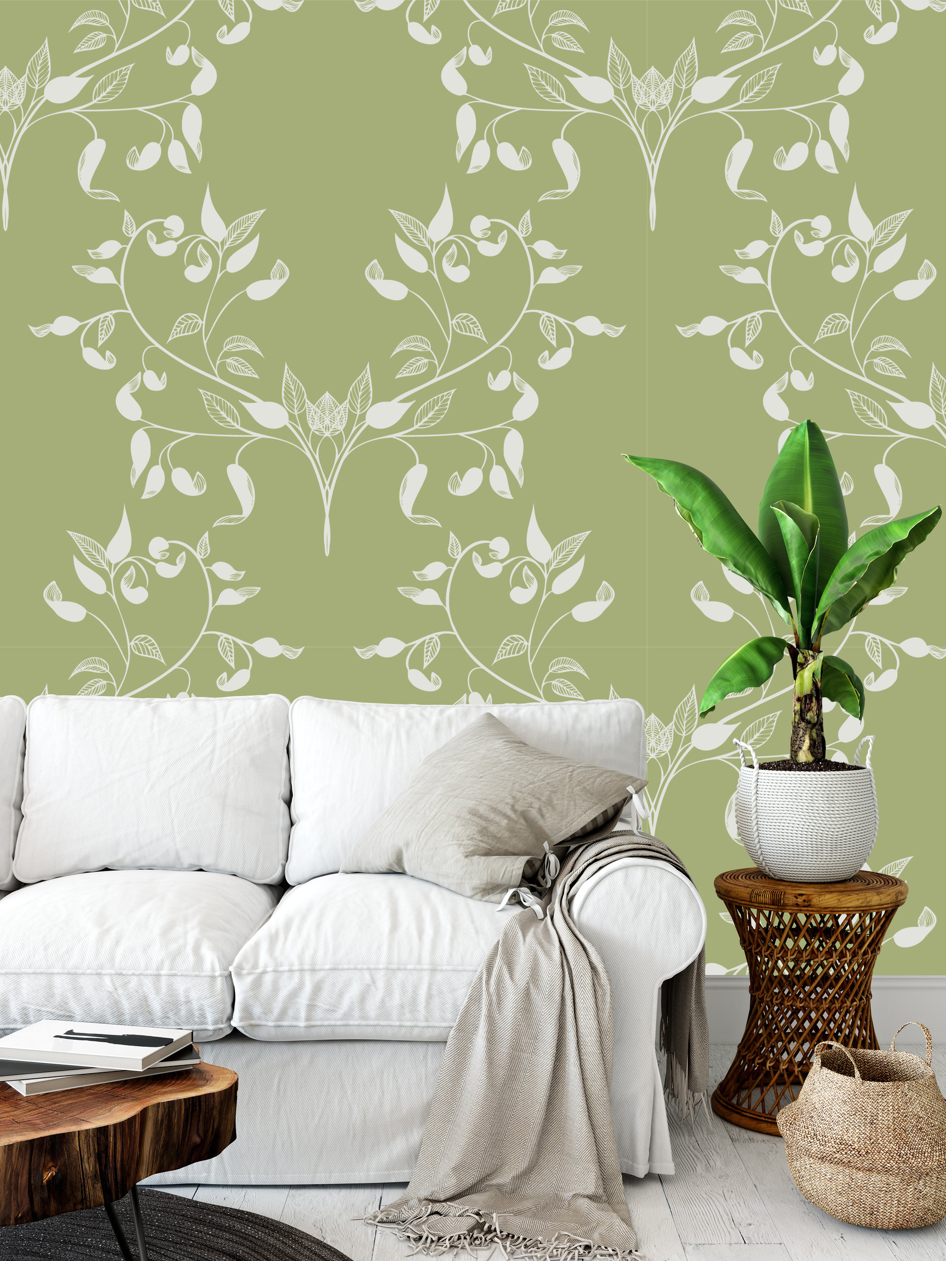 Classic Leaves Olive Green Wallpaper by Monor Designs, Sample 12"x8 ...