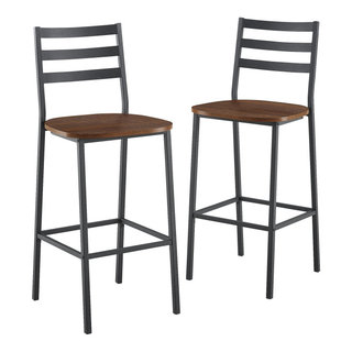 Industrial Slat Back Counter Stools, Set of 2 - Dark Walnut ...