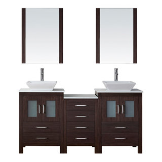 Dior 66" Double Bathroom Vanity Set, Espresso, Brushed Nickel Faucet ...