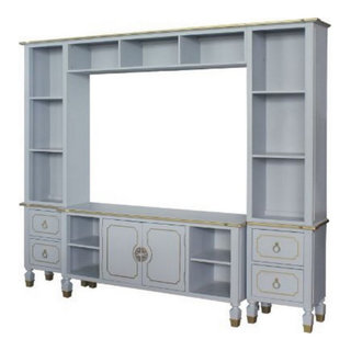 Entertainment Center With Golden Trim Accent And 4 Drawers, Gray ...