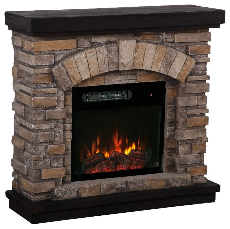 LIVILAND 36 in. Magnesium Oxide Freestanding Electric Fireplace in Tan ...