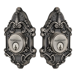 Victorian Plate Double Cylinder Deadbolt Victorian Knob, Antique Pewter ...