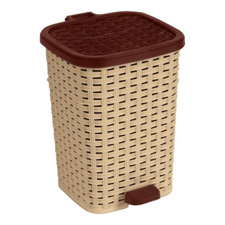 Superio Wicker Style Step Trash Can, 12 qt., Beige/Brown - Tropical ...