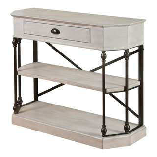 3 Tier Clipped Corner Console Table, Black Metal, Antique White ...