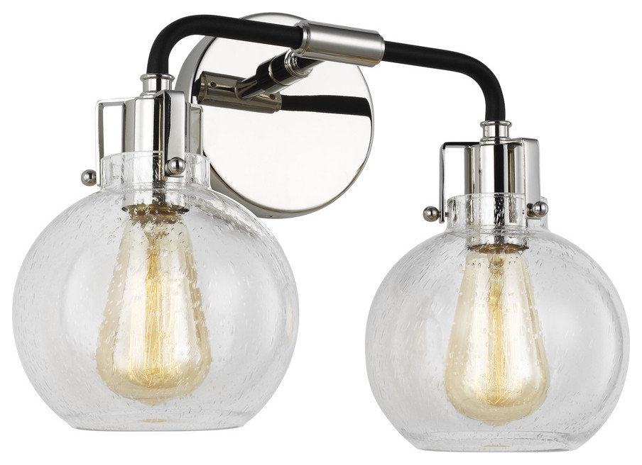 Clara Bath Vanity Light, 2-Light, Polished Nickel, Textured Black, 14. ...