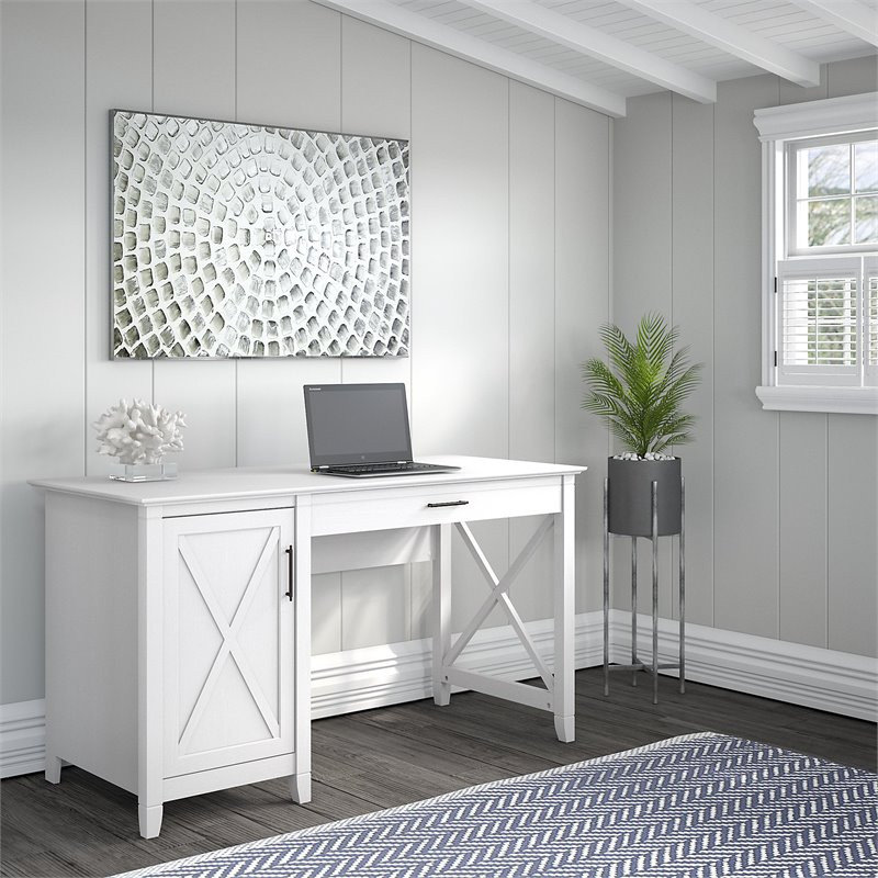 Bush Furniture Key West 54W Computer Desk with Storage in Pure White ...