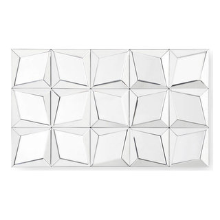 46" Rist Mirror Unique Geometric Design Black Wood Backing Dual Hanging ...