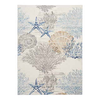 Pompeii Ivory Grey Blue Coastal, Nautical/Beach Indoor Rug - Beach ...