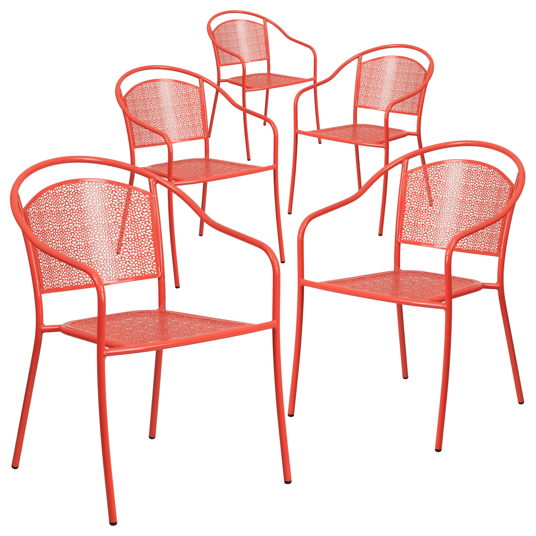 Set of 5 Stackable Indoor Outdoor Chairs with Rain Flower Design and ...