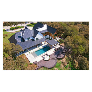 Waterfront deck with pool featuring Rustic Walnut composite decking ...