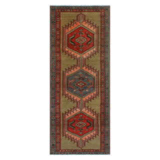 Fine Vintage Distressed Alyssia Light Green/Rust Runner, 3'9x9'4, 3'9x9 ...