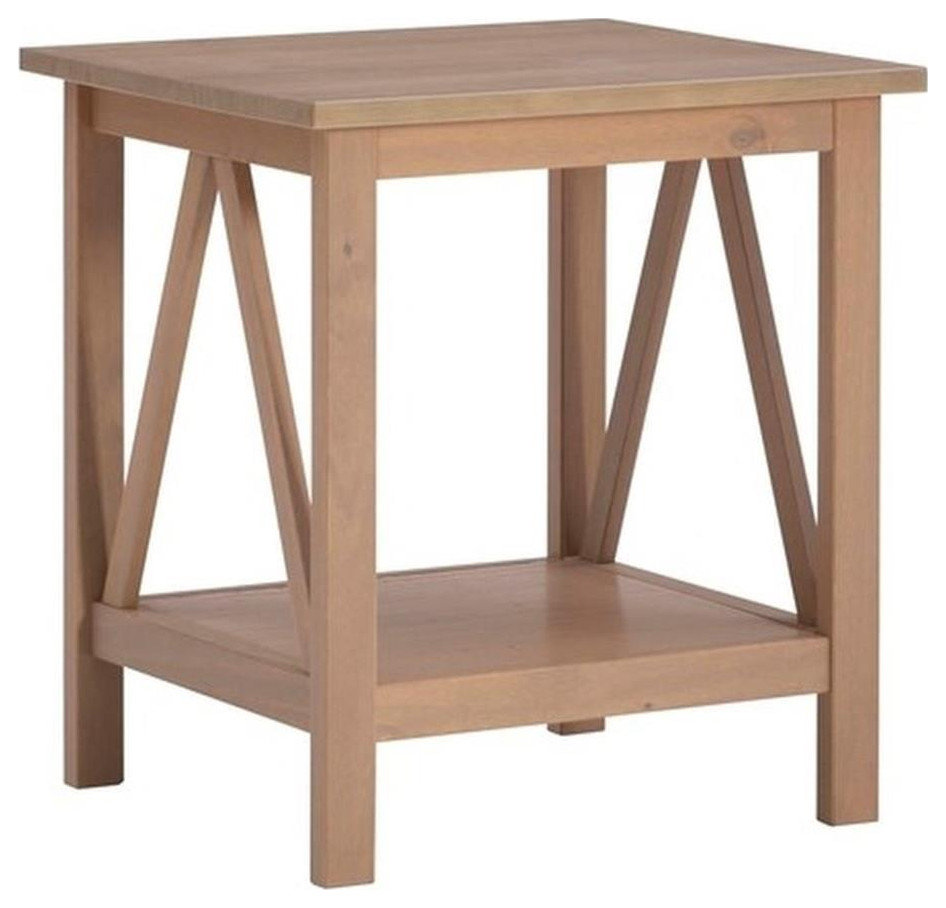 Linon Titian Wood End Table with Bottom Shelf in Neutral Driftwood ...