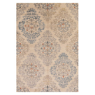 Transitional Damask Belgian Oriental Area Rug, Beige, 5x7 ...