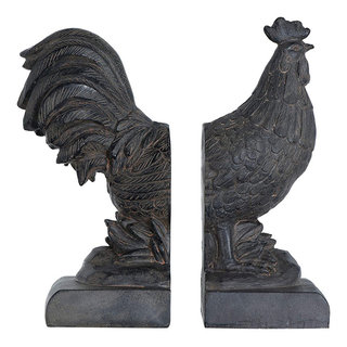 Distressed Bronze Rooster Shaped Bookends - Contemporary - Bookends ...
