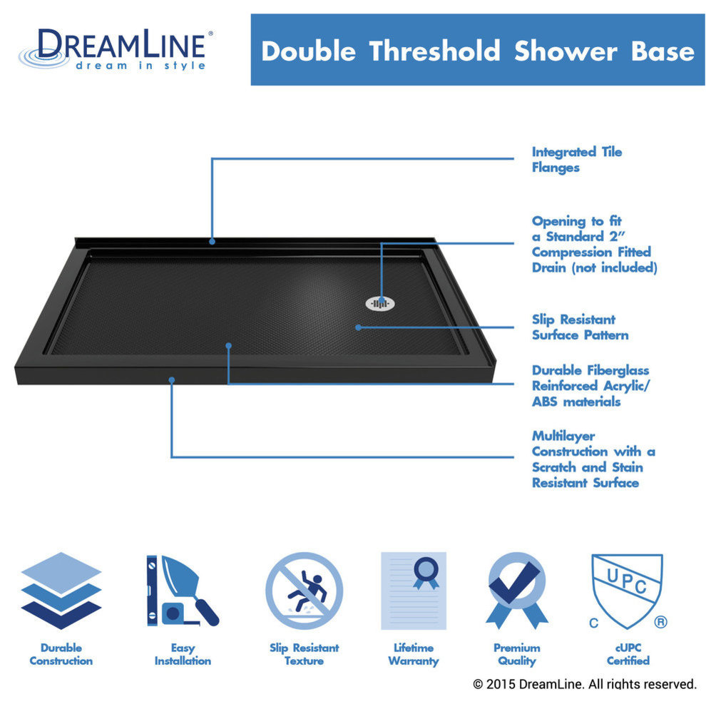 DreamLine SlimLine Double Threshold Shower Base, DLT-1036602-88, Black ...
