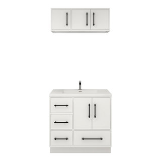 Victoria 36" Solid Wood Bath Vanity, Overhead Cabinet - Transitional ...