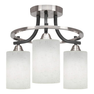 Paramount 3-Light Semi-Flush, Matte Black & Brushed Nickel, 4" White Muslin - Transitional ...