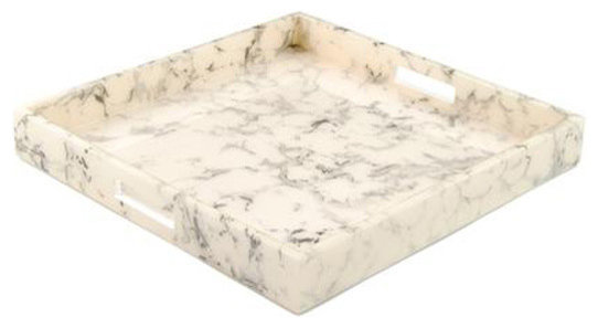 Cream Carrara Lacquer Square Serving Tray - Contemporary - Serving ...
