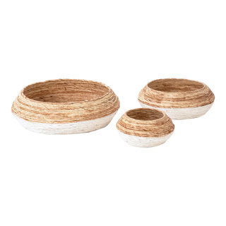 Eviti Natural Woven Round Nesting Low-Profile Two Toned Baskets, Set of ...