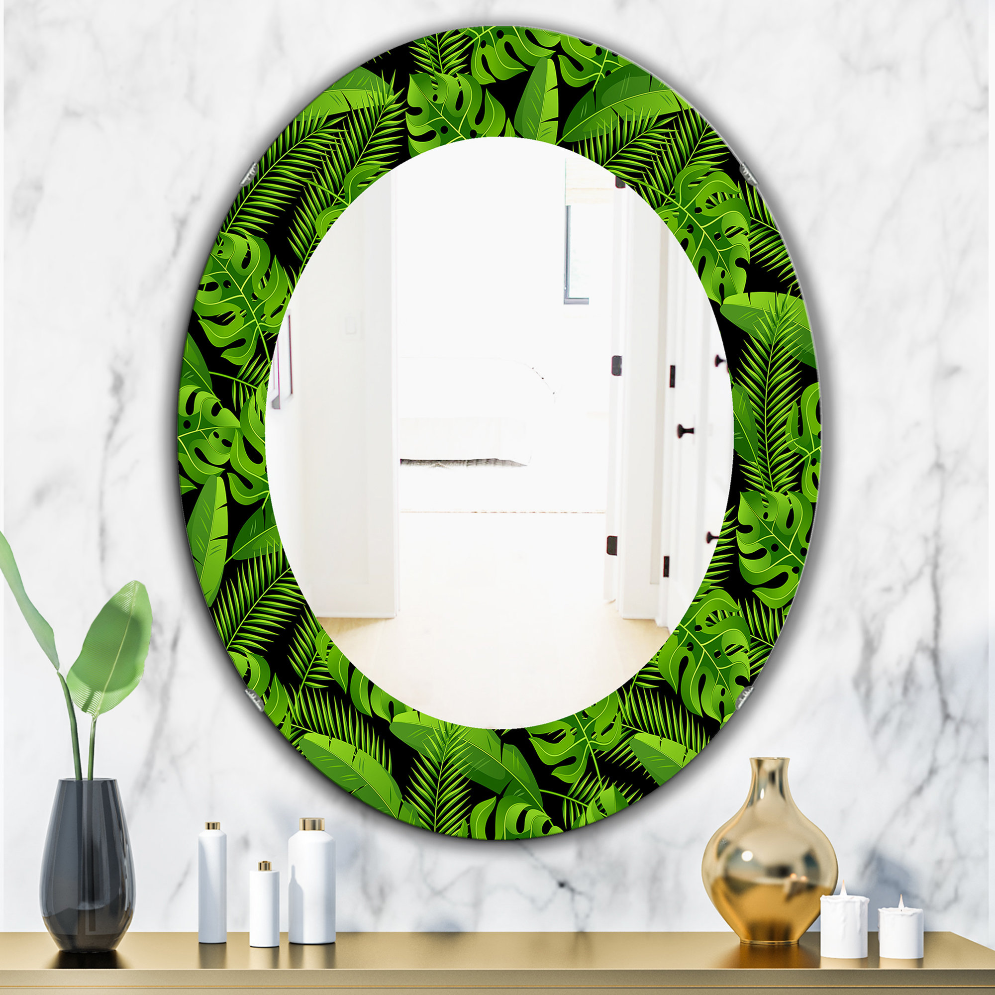 Designart Tropical Mood Foliage 13 Bohemian Frameless Oval Or Round ...