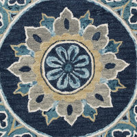 7" Round Blue Floral Medallion Area Rug - Contemporary - Area Rugs - by ...