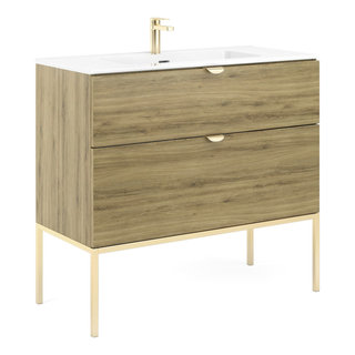 Aspen 40" Bathroom Vanity and Sink Ginger, Glossy Gold - Contemporary ...