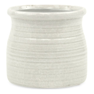 Curved White Ceramic Pot - Medium - Transitional - Indoor Pots And ...