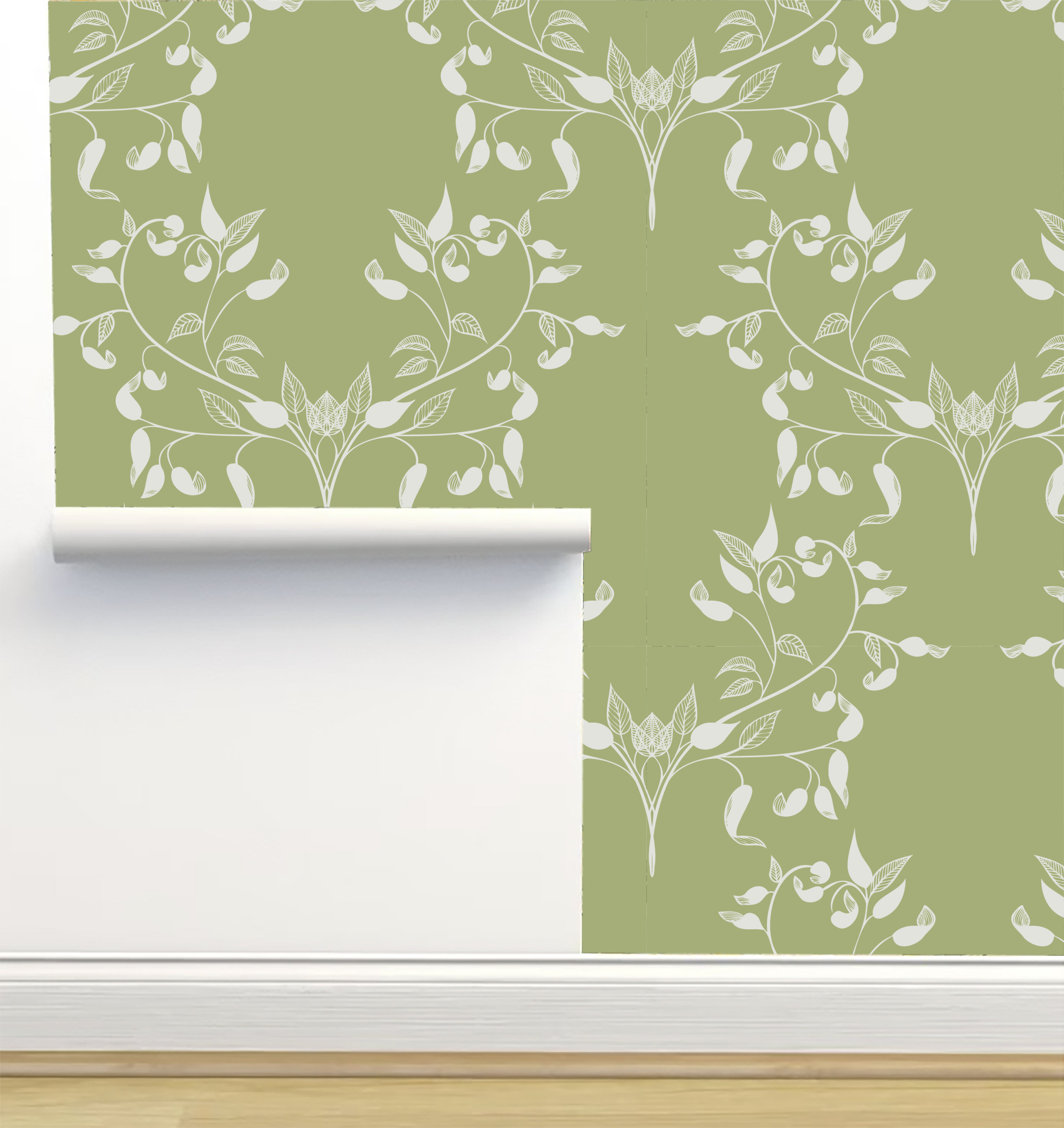 Classic Leaves Olive Green Wallpaper by Monor Designs, Sample 12"x8 ...