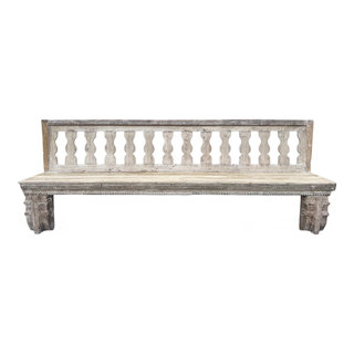 Long Banister White Wash Bench - French Country - Outdoor Benches - by ...