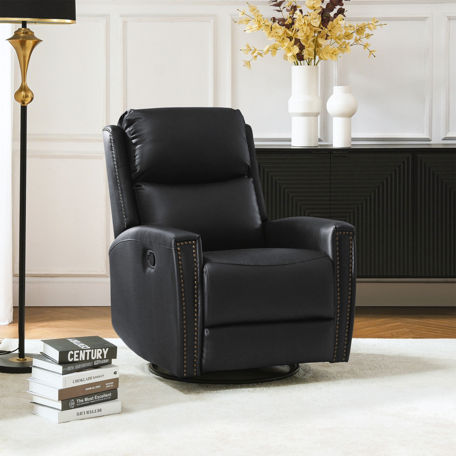 30.3"W Genuine Leather Swivel Rocker Recliner - Transitional - Recliner ...