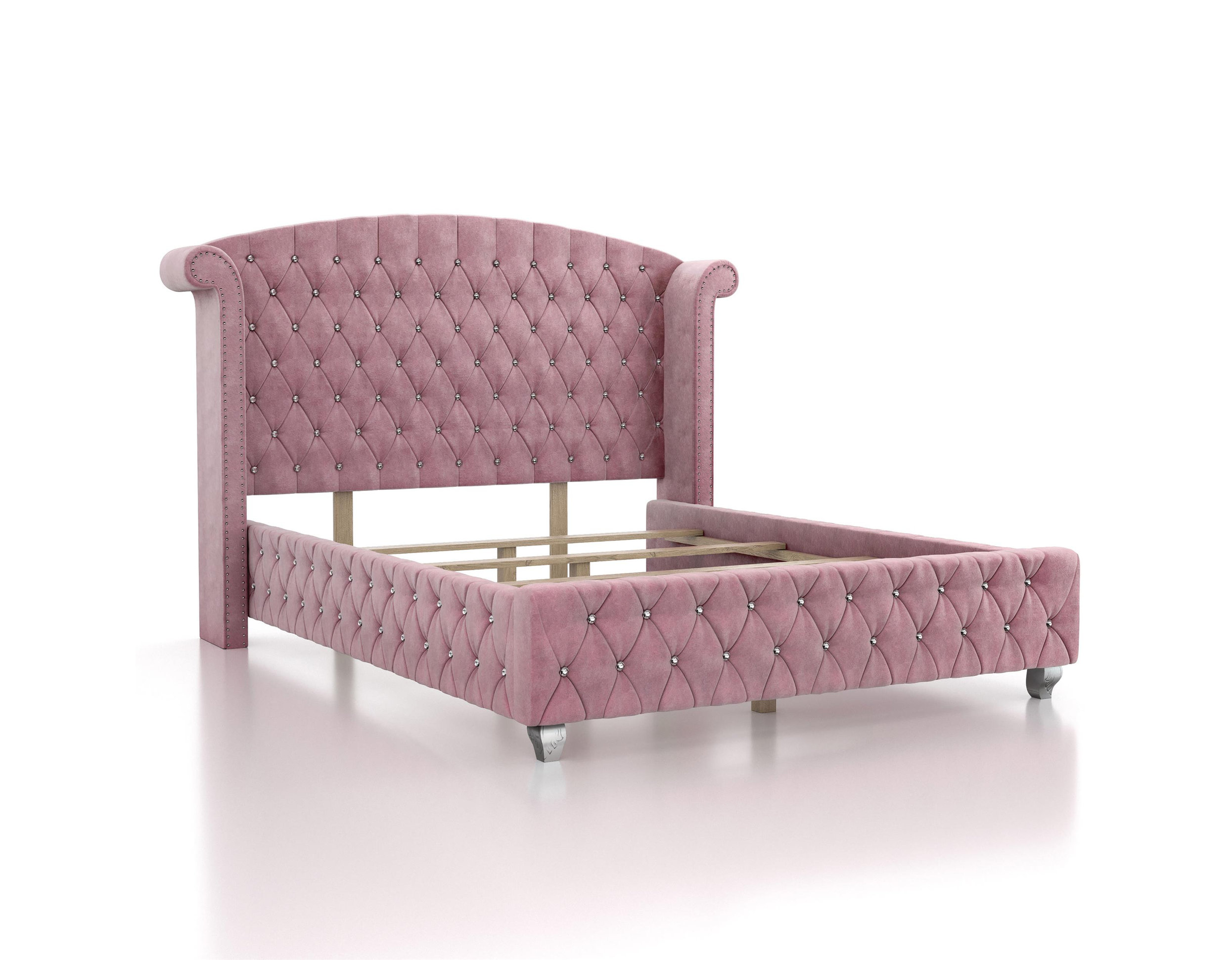 Furniture of America Gijit Glam Fabric Wingback Tufted Twin Bed in Pink ...