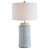 Indigo and White Ceramic Table lamp With Linen Shade - Transitional ...