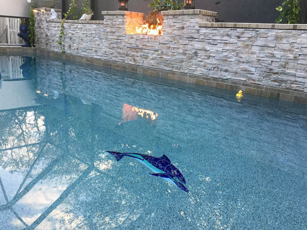 Crystal Level Swimming Dolphin Ceramic Swimming Pool Mosaic, 36"x16 ...