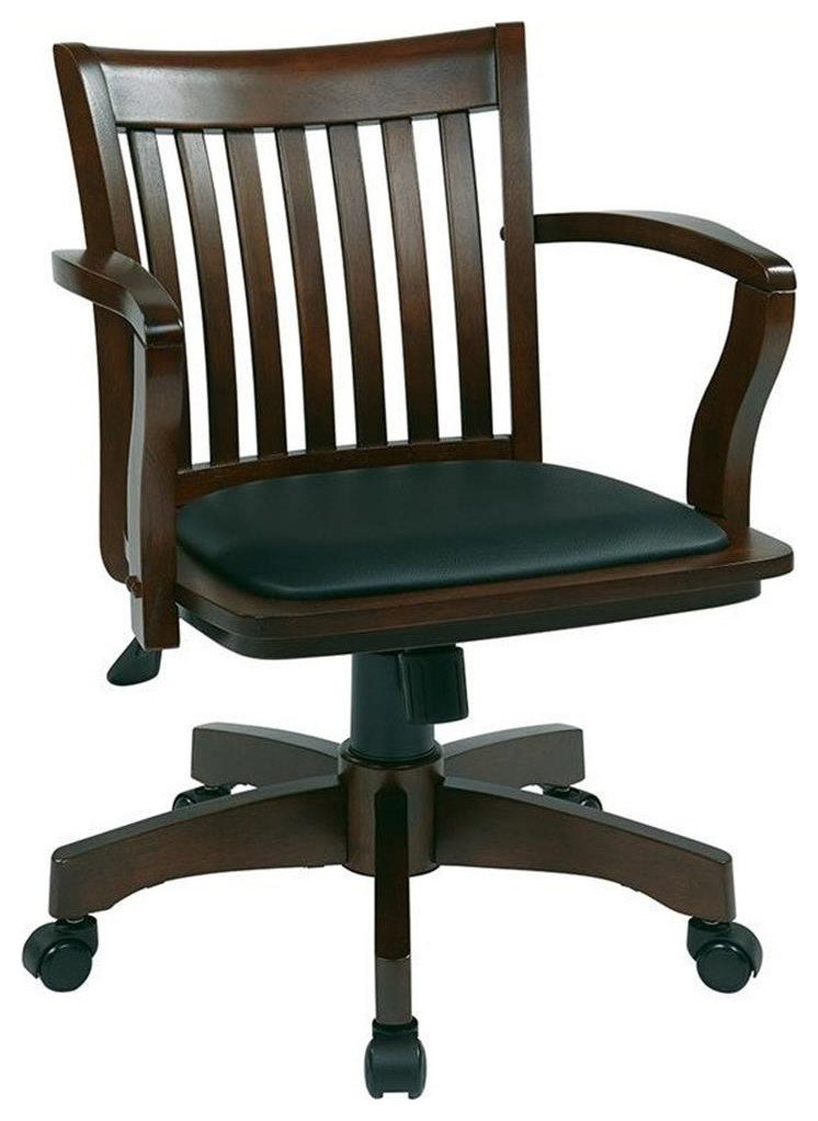 Deluxe Wood Bankers Chair with Vinyl Padded Seat in Espresso and Black ...