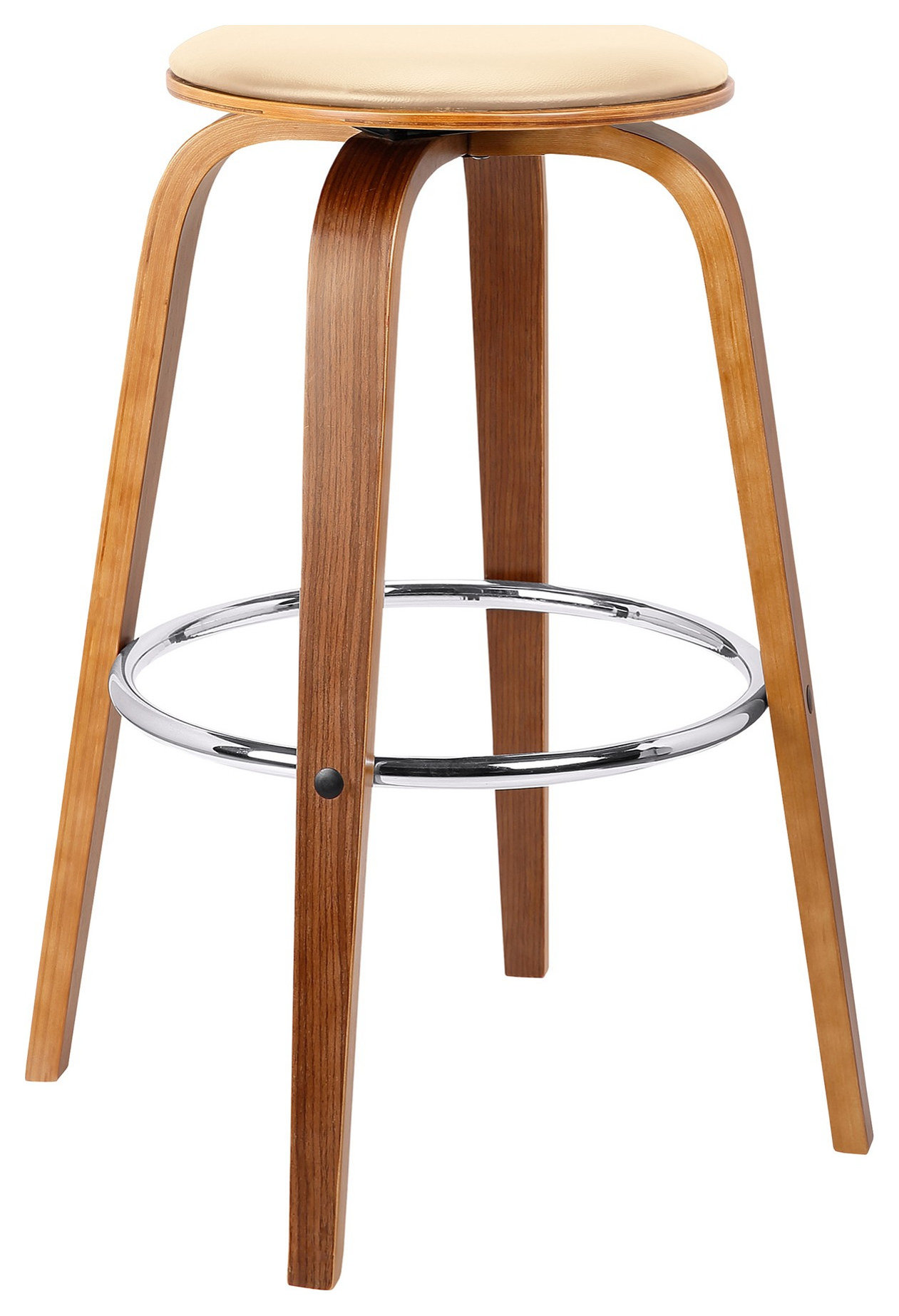Round Leatherette Wooden Barstool with Flared Legs, Brown and Cream ...