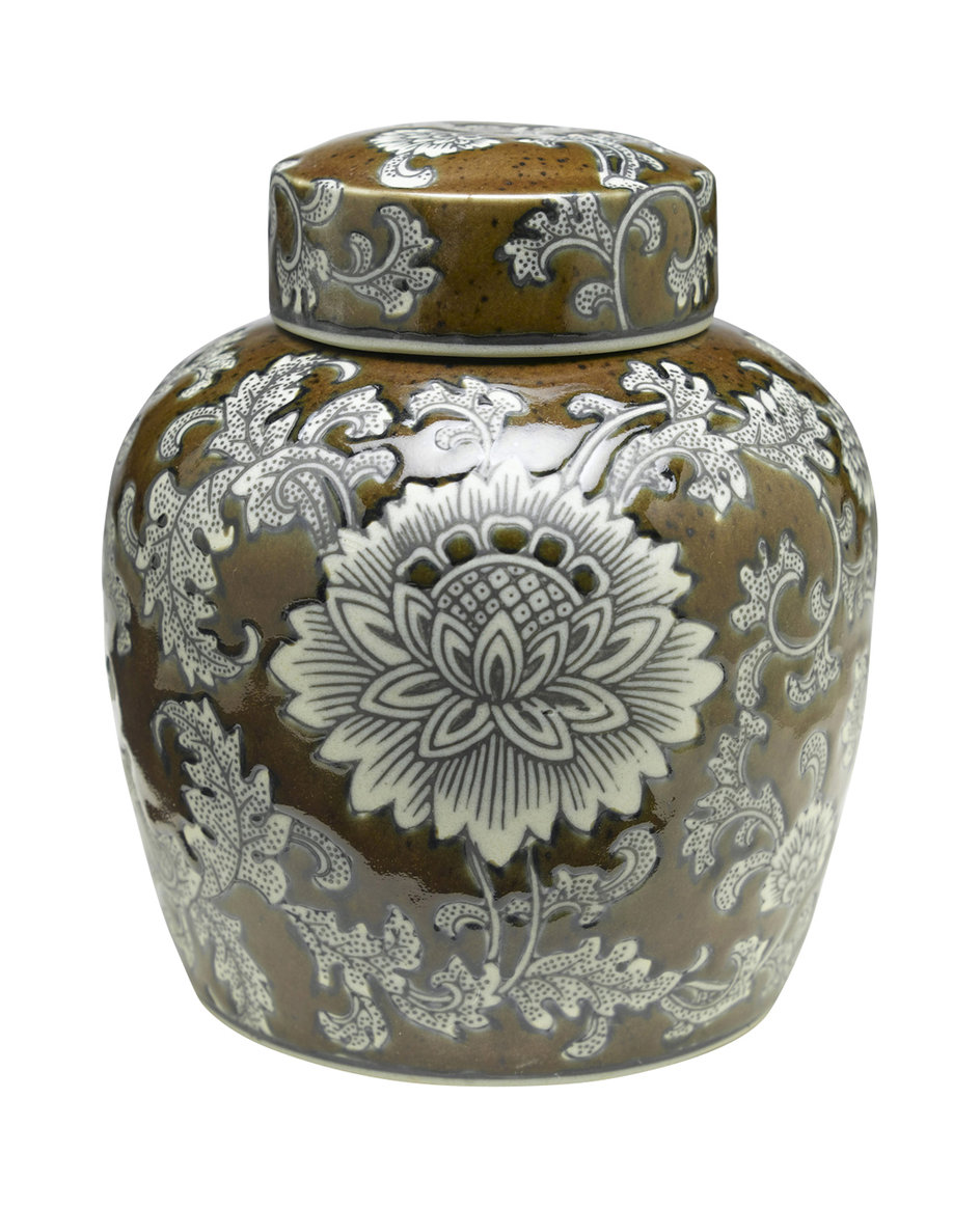 9" Brown & Grey Ginger Jar - Asian - Decorative Jars And Urns - by ...